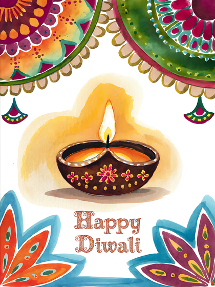 Free Happy Diwali Greeting Card with Colorful Diyas
