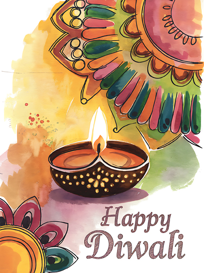 Free Diwali Card with Rangoli and Diyas