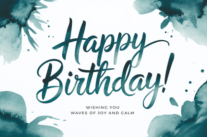 Free Download Teal Watercolor Happy Birthday Card