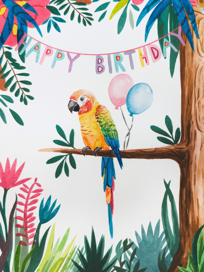 Free Watercolor Happy Birthday Card with Cute Animals