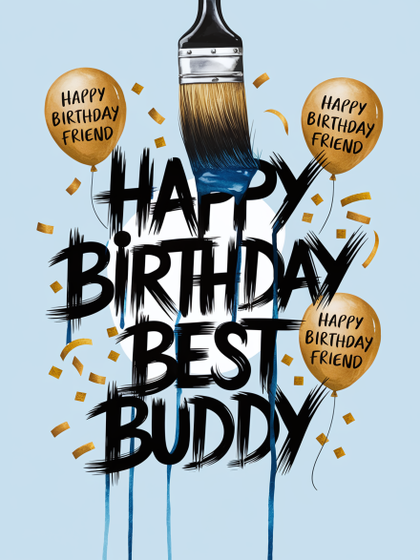 Free Download Happy Birthday Best Buddy Watercolor Greeting Card