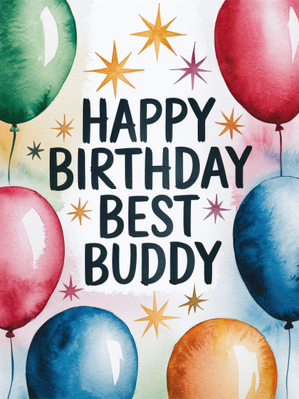 Free Download Happy Birthday Best Buddy Watercolor Greeting Card