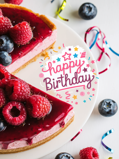 Free Raspberry Cheesecake Birthday Cake with Happy Birthday Plate