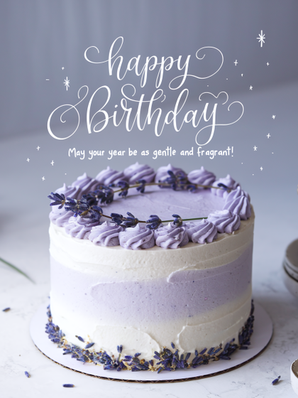 Free Download Lavender Birthday Cake with Happy Birthday Wishes