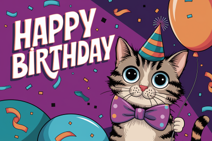 Free Happy Birthday Cat Cartoon Illustration