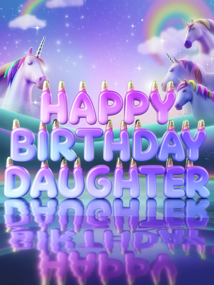 Free Happy Birthday Daughter Unicorns 3D Render