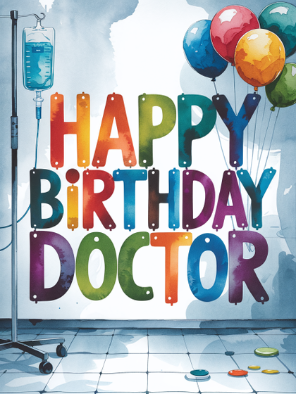 Free Download Watercolor Happy Birthday Card for Doctor