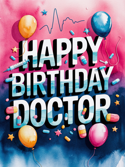 Free Watercolor Happy Birthday Card for Doctor