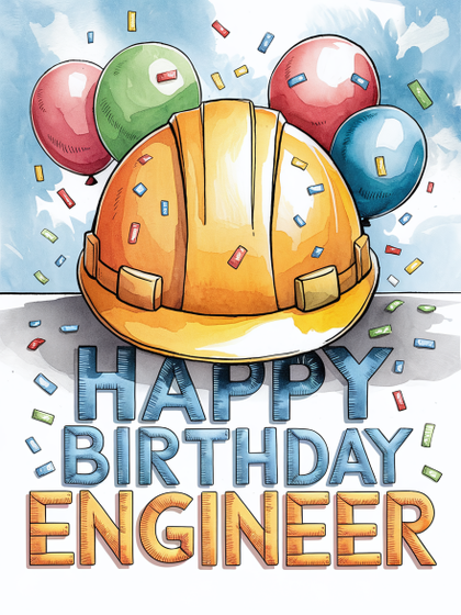 Free Download Watercolor Happy Birthday Engineer Card