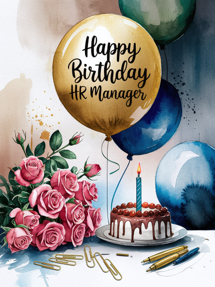 Free Download Watercolor Happy Birthday Card for HR Manager