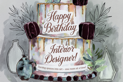 Free Watercolor Birthday Cake with Interior Designer Message