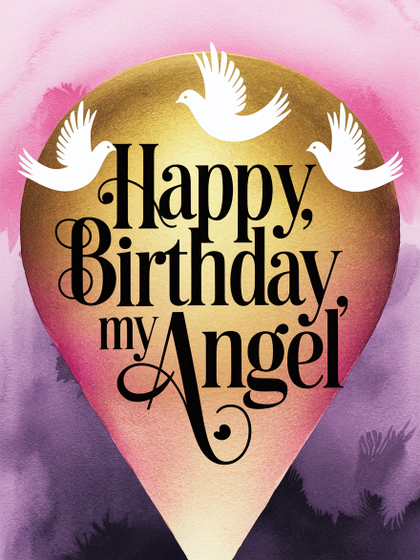 Free Watercolor Happy Birthday Angel Greeting Card