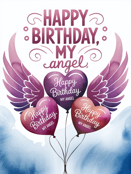 Free Download Watercolor Angel Wings Happy Birthday Balloons Greeting Card