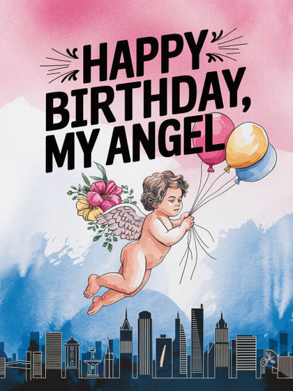 Free Download Watercolor Floral Angel Birthday Card