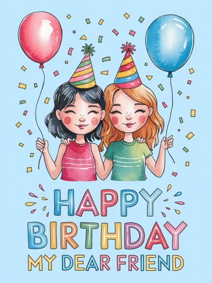 Free Happy Birthday Friends Watercolor Illustration