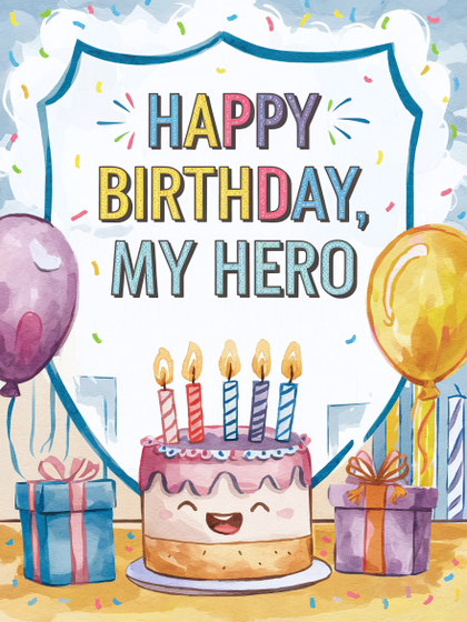 Free Download Watercolor Birthday Card for Hero
