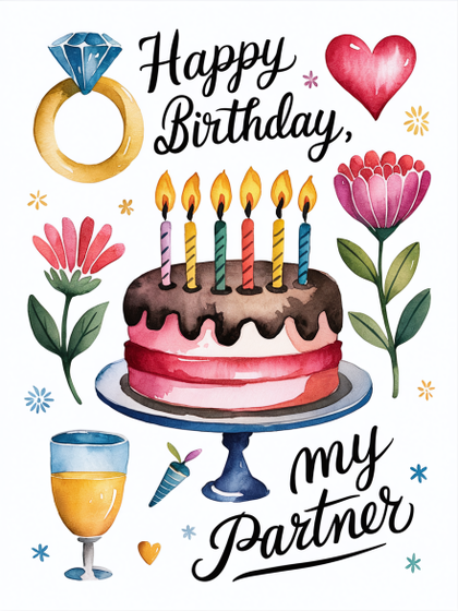 Free Watercolor Birthday Cake for Partner