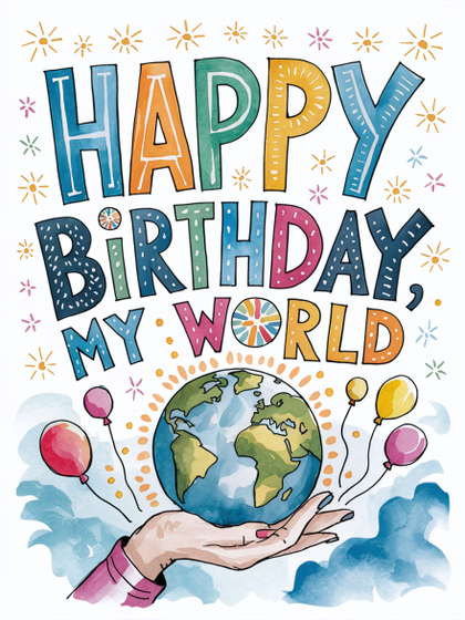 Free Watercolor Happy Birthday World Illustration