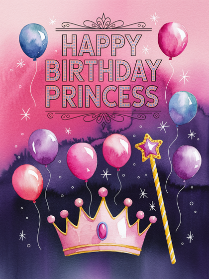 Free Watercolor Birthday Card for a Princess
