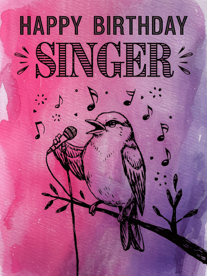 Free Download Watercolor Happy Birthday Card for a Singer