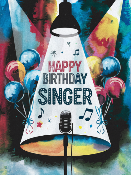 Free Download Watercolor Happy Birthday Card for a Singer