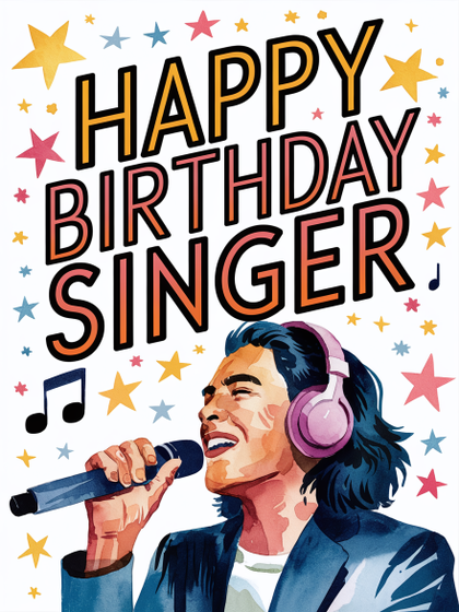 Free Watercolor Happy Birthday Card For Singer