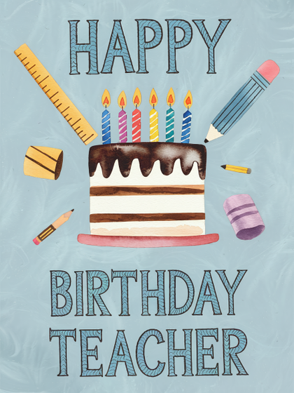 Free Download Happy Birthday Teacher Cake Illustration