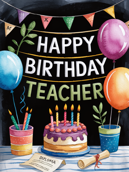 Free Happy Birthday Teacher Watercolor Illustration