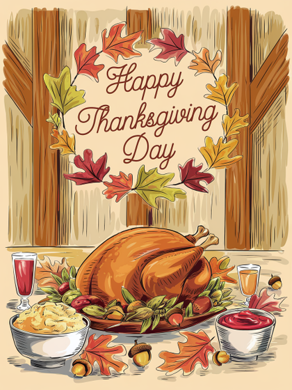 Free Hand-Drawn Thanksgiving Feast Illustration