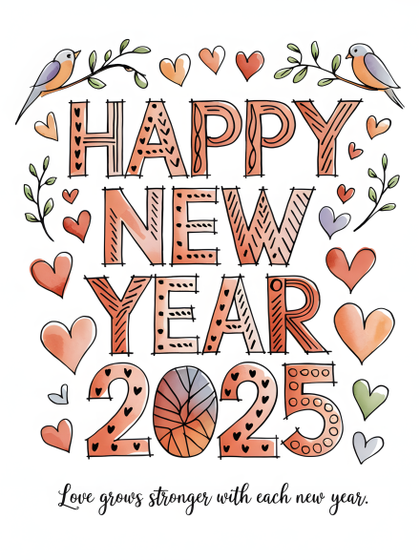 Free Happy New Year 2025 Watercolor Greeting Card