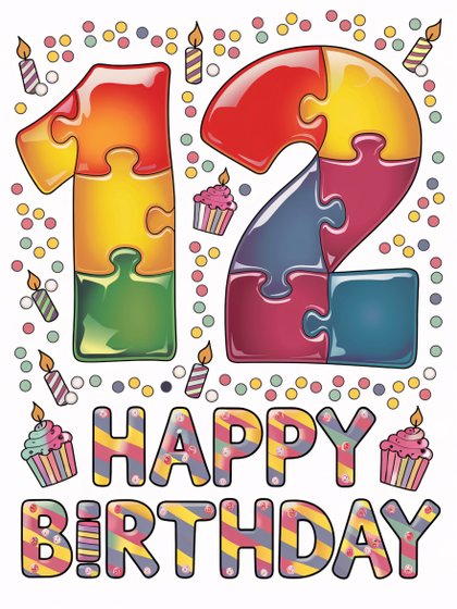 Free Happy 12th Birthday Puzzle Design