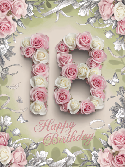 Free Download 18th Birthday Floral Greeting Card