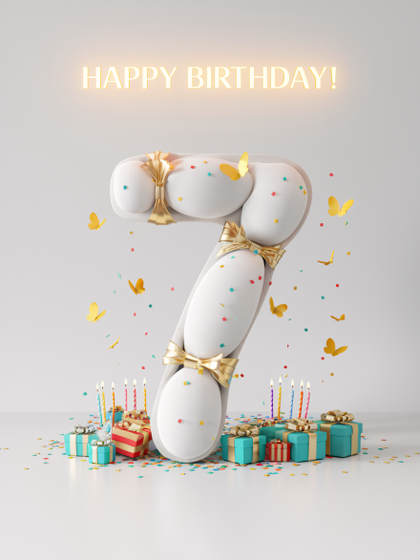 Free Download 7th Birthday Cake, 3D Render of Number Seven