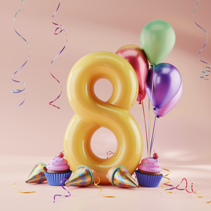 Free Download 8th Birthday Celebration: Festive Balloons and Cupcakes