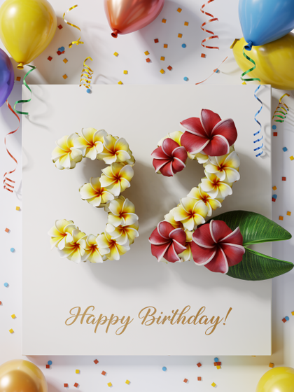 Free Happy 32nd Birthday Floral Card Design