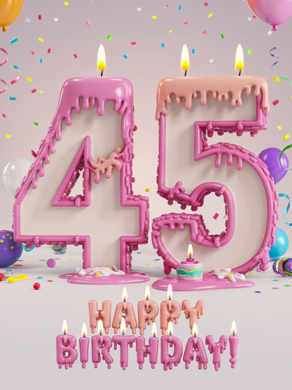 Free 45th Birthday Cake Candles: Happy Birthday!