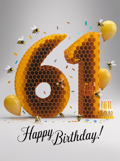 Free Happy 61st Birthday Honeycomb Design