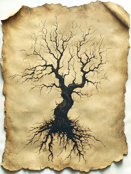 Free Download Ancient Tree Drawing on Parchment Paper