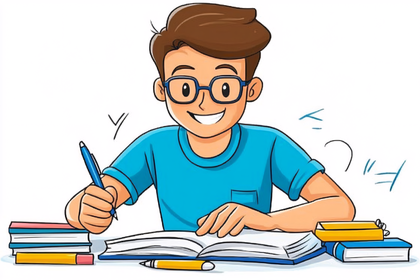 Free Download Cheerful Cartoon Boy Studying Illustration Vector