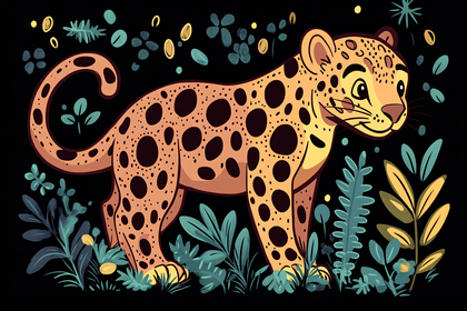 Free Download Cartoon Leopard Vector Illustration Jungle Background