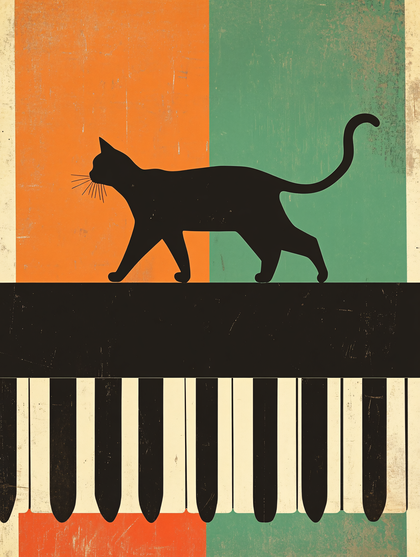 Free Download Stylish Cat Walking on Piano Keys Digital Art