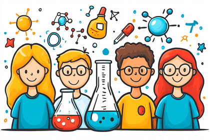 Free Download Cartoon Children Science Experiment with Beakers and Flask