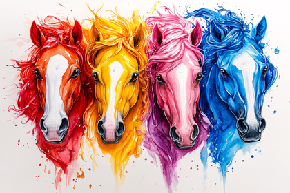 Free Download Vibrant Watercolor Horse Portraits in Rainbow Hues