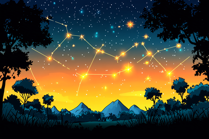 Free Download Constellations in Night Sky Landscape Vector Illustration