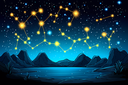 Free Download Constellations Night Sky Landscape Vector Illustration