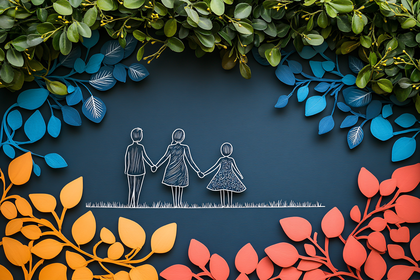 Free Download Paper Cut Family Illustration with Leaf Border