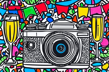 Free Download Colorful Party Photography: Camera and Champagne Glasses ...