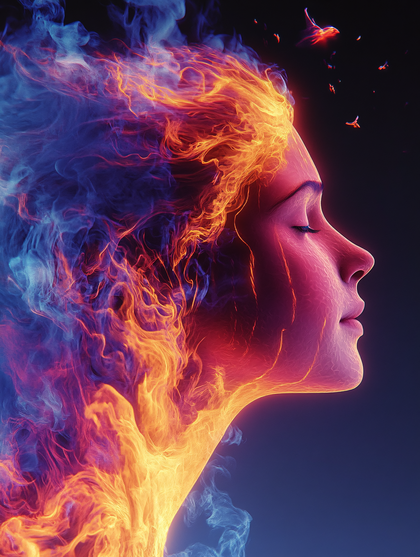 Free Download Woman Profile with Fiery Hair and Smoke