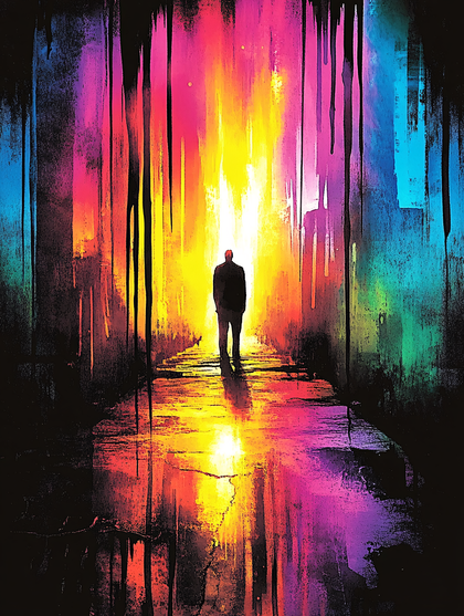 Free Download Abstract Silhouette Walking Towards Bright Light Digital Art