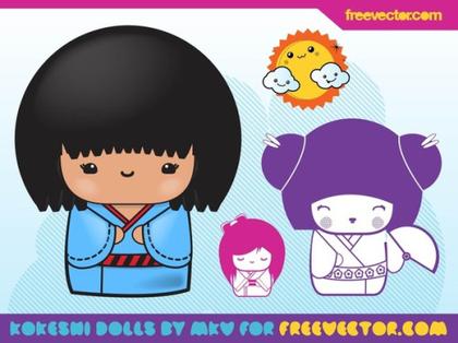 Kokeshi Illustrations Free Vector
